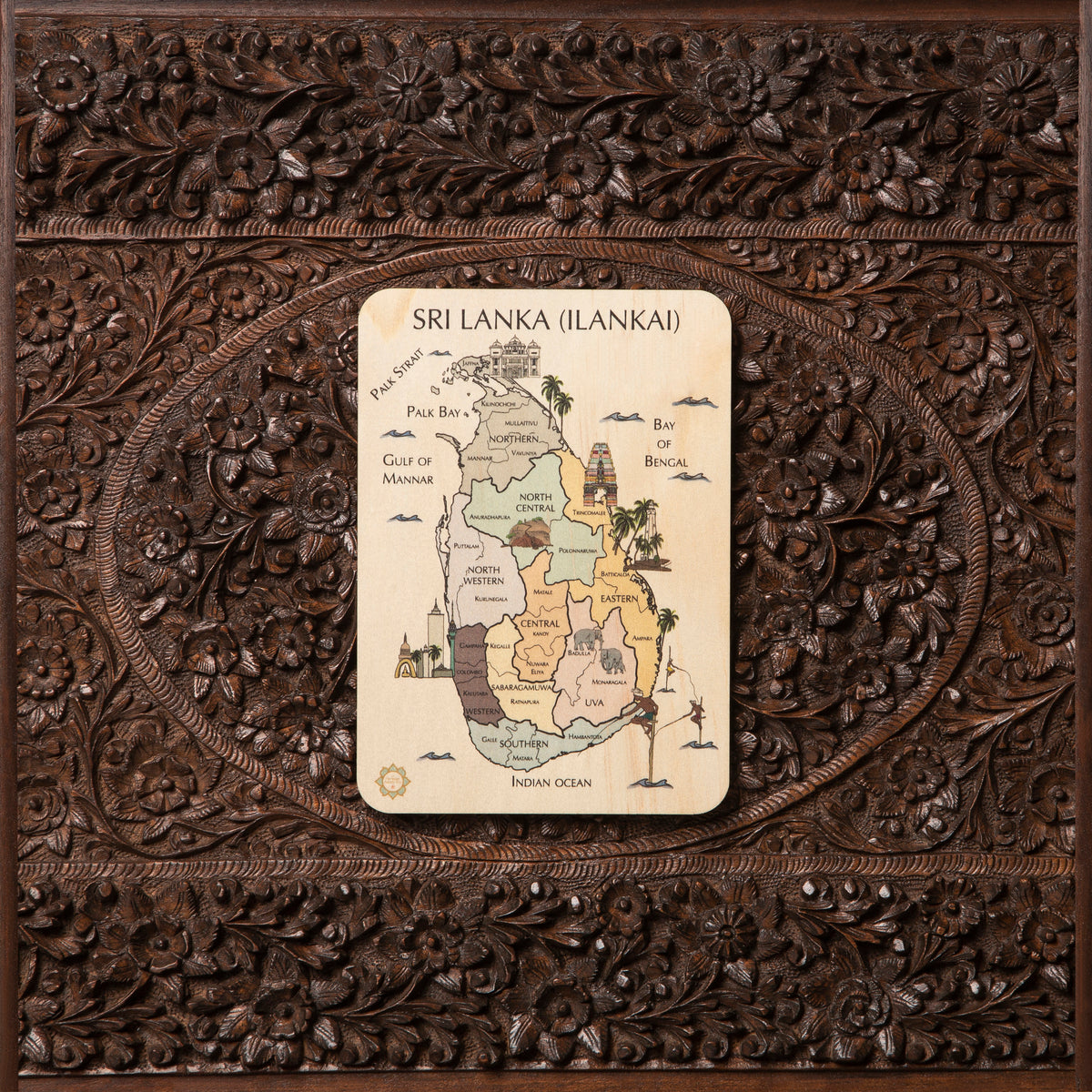 Sri Lanka (Ilankai, Eelam) Country Map Timber Tile + Matching Coloring